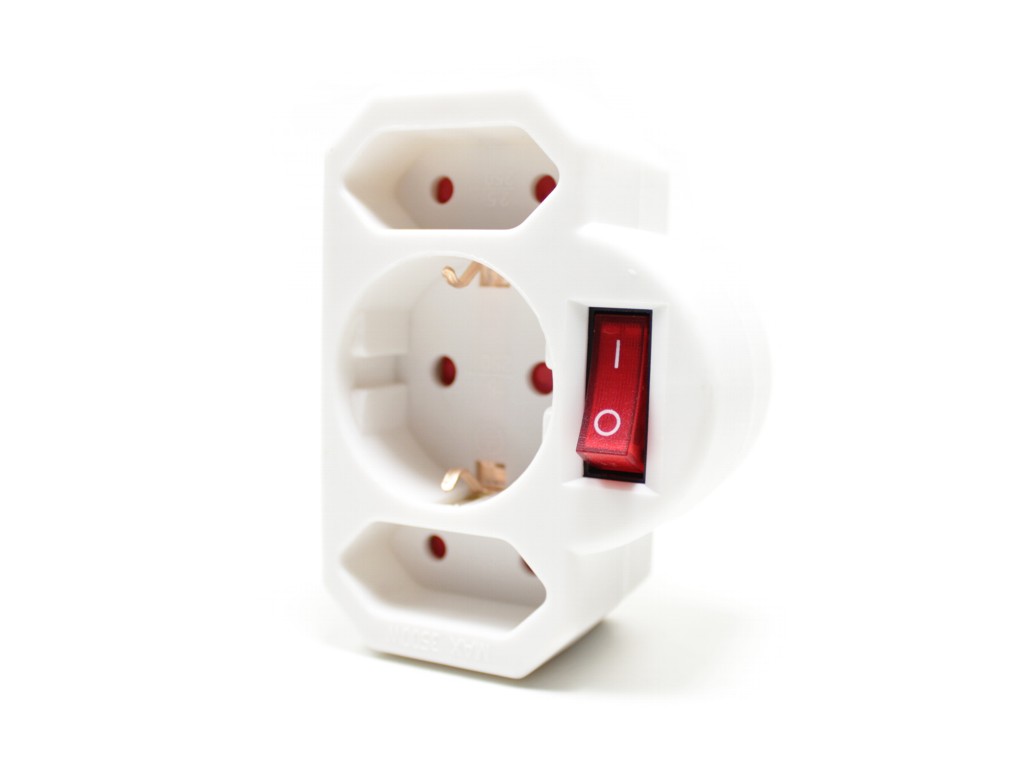 ANTSHOP Austria - Schuko plug adapter 2x Euro 1x Schuko - with switch